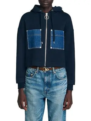 SANDRO Mixed Media Hoodie Jacket