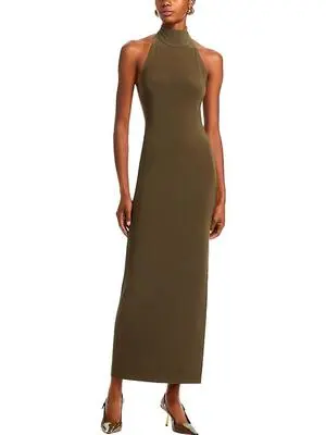 Norma Kamali Halter Turtleneck Side Slit Gown - Bark
