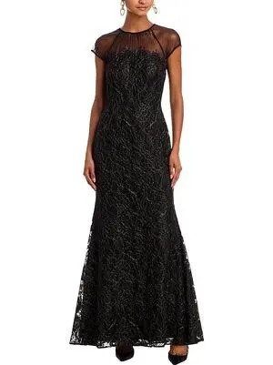 Eliza J Raglan Sleeve Shirred Mermaid Gown - Black Gold