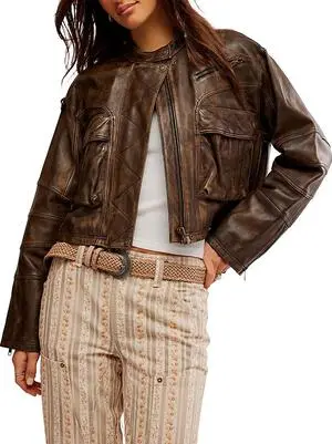 Free People Adrienne Leather Jacket - Brownie
