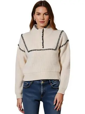 MODENAIRE Cropped Sweater With Whipstitch Detail - Cream