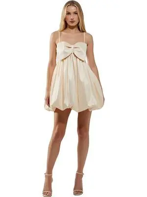 MODENAIRE Mini Dress With Bow And Bubble Hem - Light Beige