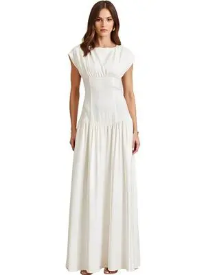 MODENAIRE Cap-sleeve Maxi Dress With Lace-up Back - White