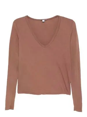 JAMES PERSE V-neck Long-sleeve Top - Brown