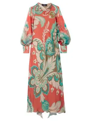 Etro Draped Floral-print Silk-chiffon Maxi Dress - Blue