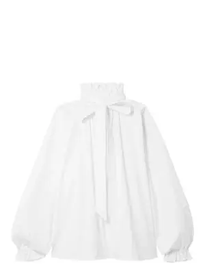 La DoubleJ Icon Cerere Tie-detailed Ruffled Cotton-poplin Blouse - White