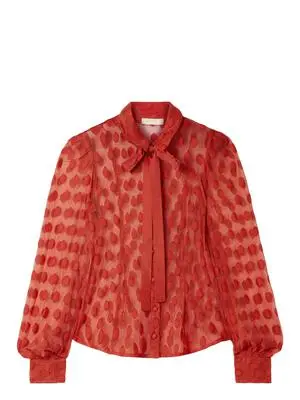 Ulla Johnson Soraya Tie-neck Fil Coupé Mesh Blouse - Red