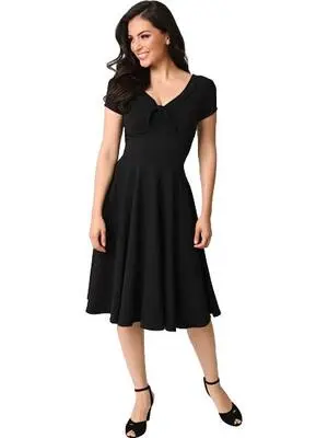 Unique Vintage Natalie A-line Dress - Black Solid