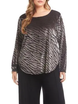 Karen Kane Stripe Velvet Burnout Shirttail Top - Zebra