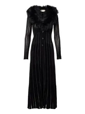 Blumarine Shearling-trimmed Striped Cardigan - Black