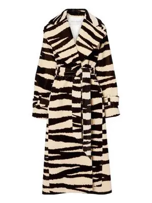 Nina Ricci Zebra-print Cotton Velvet Wrap Coat - Black