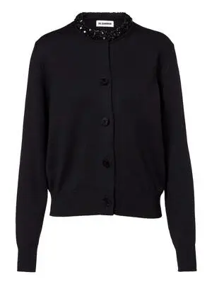JIL SANDER Sequined Virgin Wool Cardigan - Black