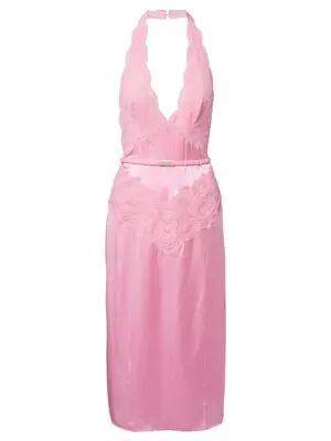 Gucci Lace-trimmed Silk Satin Midi Dress - Pink