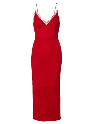 Alex Perry Lace-trimmed Suede Midi Dress - Red