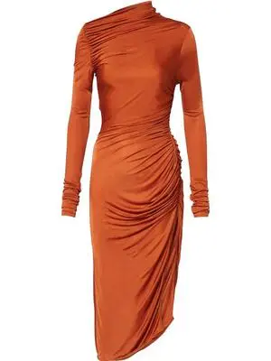 Rick Owens Svita Ruched Satin Jersey Midi Dress - Orange