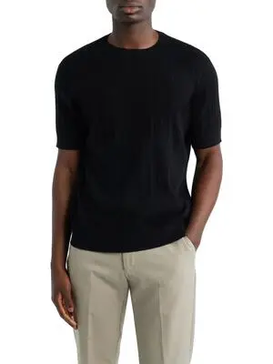 Emporio Armani Short Sleeve Cotton & Cashmere Ribbed Sweater - Solid Black