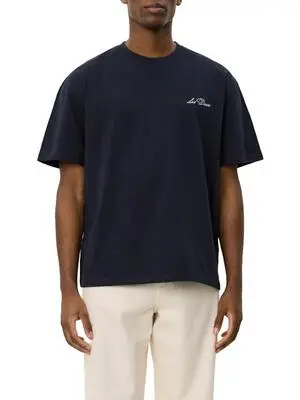 LES DEUX Organic Cotton Graphic T-shirt - Dark Navy/white