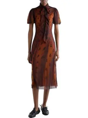 Acne Studios Emaija Teddy Print Mesh Dress - Rust Brown