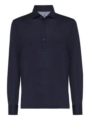 Brunello Cucinelli Silk-cotton Polo Shirt - Blue