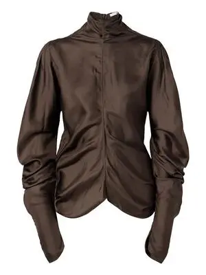 THE ROW Miles Gathered Silk-twill Blouse - Brown