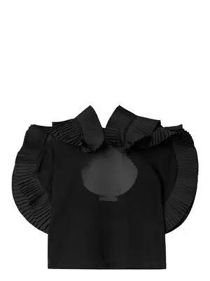 Co Crepe De Chine And Pleated Poplin Blouse - Black
