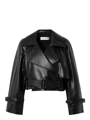 Nour Hammour Hatti Cropped Belted Leather Jacket - Black