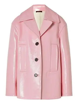 Gucci Oversized Crinkled Patent-Leather Coat Baby Pink
