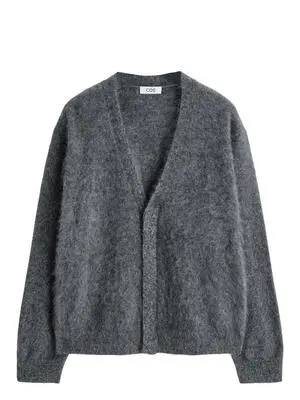 Cos Brushed Cashmere V-neck Cardigan - Dark Grey