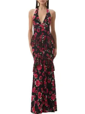 AFRM Athens Floral Print Halter Maxi Dress - Painted Roses