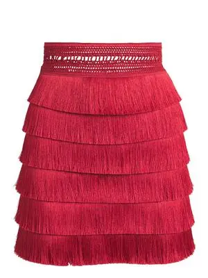PatBO Fringed Mini Skirt - Red