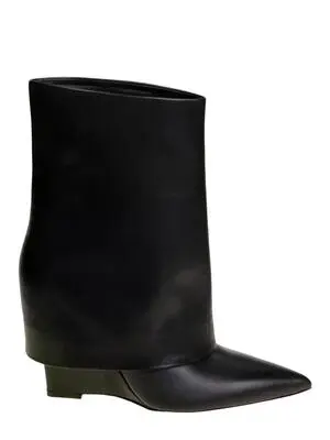 SERGIO LEVANTESI Fold-over Pointed-toe Wedge Boots - Black