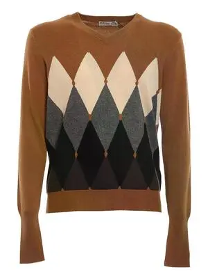 BALLANTYNE Diamond-pattern V-neck Sweater - Brown