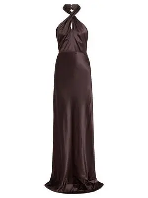 Veronica Beard Alberta Silk-blend Satin Halterneck Maxi Dress - Chocolate