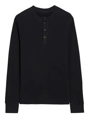 Rag & Bone Waffleknit Cotton Henley Tshirt - Black
