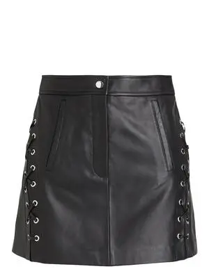 Maje Lace-up Leather Mini Skirt - Black