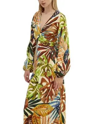 NEVER FULLY DRESSED Leaf Print Maxi Dress - Green