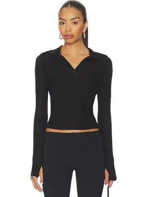 Michael Lauren Jove Long Sleeve Half Zip Top - Black