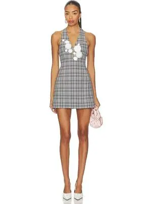 YUHAN WANG Yuhan Wang Hand Crafted Rose Check Halterneck Dress