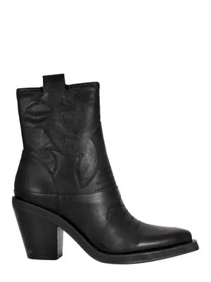 Ash Leather Cowboy Boots - Black