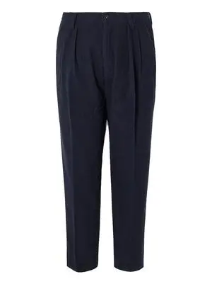 Massimo Alba Tapered Pleated Virgin Wool And Cotton-blend Trousers - Blue
