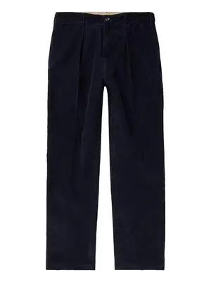 DRAKE'S Tapered Pleated Cotton-corduroy Trousers - Blue