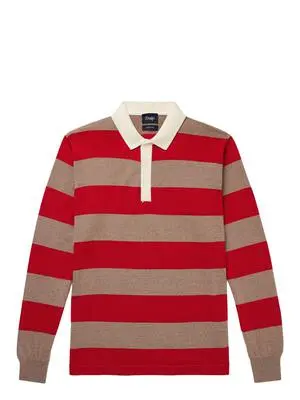 DRAKE'S Striped Merino Wool Polo Shirt - Red