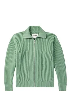 JIL SANDER Ribbed Wool Zip-up Cardigan - Green