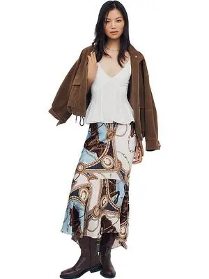 Maeve Bias-cut Satin Midi Skirt - Pale Blue Pattern