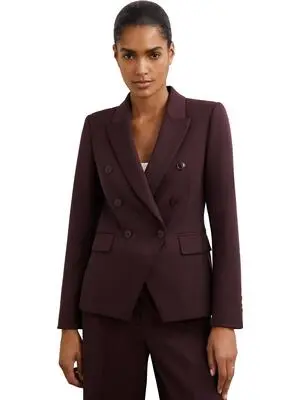 REISS Double-breasted Suit Blazer - Berry