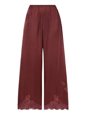DÔEN Lavon Lace-trimmed Silk-satin Wide-leg Pants - Brown