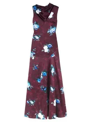 Erdem Asymmetric Cutout Floral-print Duchesse-satin Gown - Burgundy