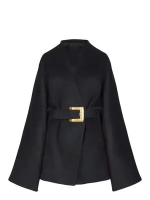 Balmain Belted Wrap Coat - Black