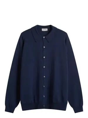 John Smedley Tibor Merino Wool Button Through - Hemingway Blue