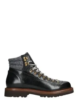BRUNELLO CUCINELLI Leather Mountain Boots With Wool-Cashmere Trim